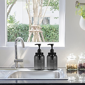 Bottiful Home-24 oz Plastic Refillable Wide-Mouth Jar Style Pump Bottle Dispenser Set of 4 for Shampoo, Conditioner, Wash, Soap, Lotion, Dish Soap, Sanitizer, Detergent (Gray)