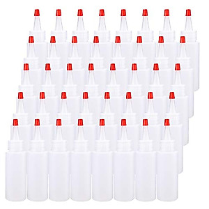 Bekith 40 Pack 2 oz Plastic Squeeze Condiment Bottles with Red Tip Caps, Small Empty Refillable Bottles for Icing, Cookie Decorating, Sauces, Condiments, Arts, Crafts