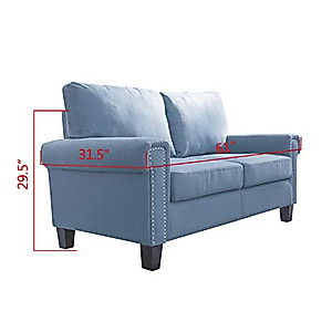 Traditional Upholstered 61 Inch Fabric Loveseat Couch Sofa for Living Room with Sturdy Wood Frame Construction, Single, Blue
