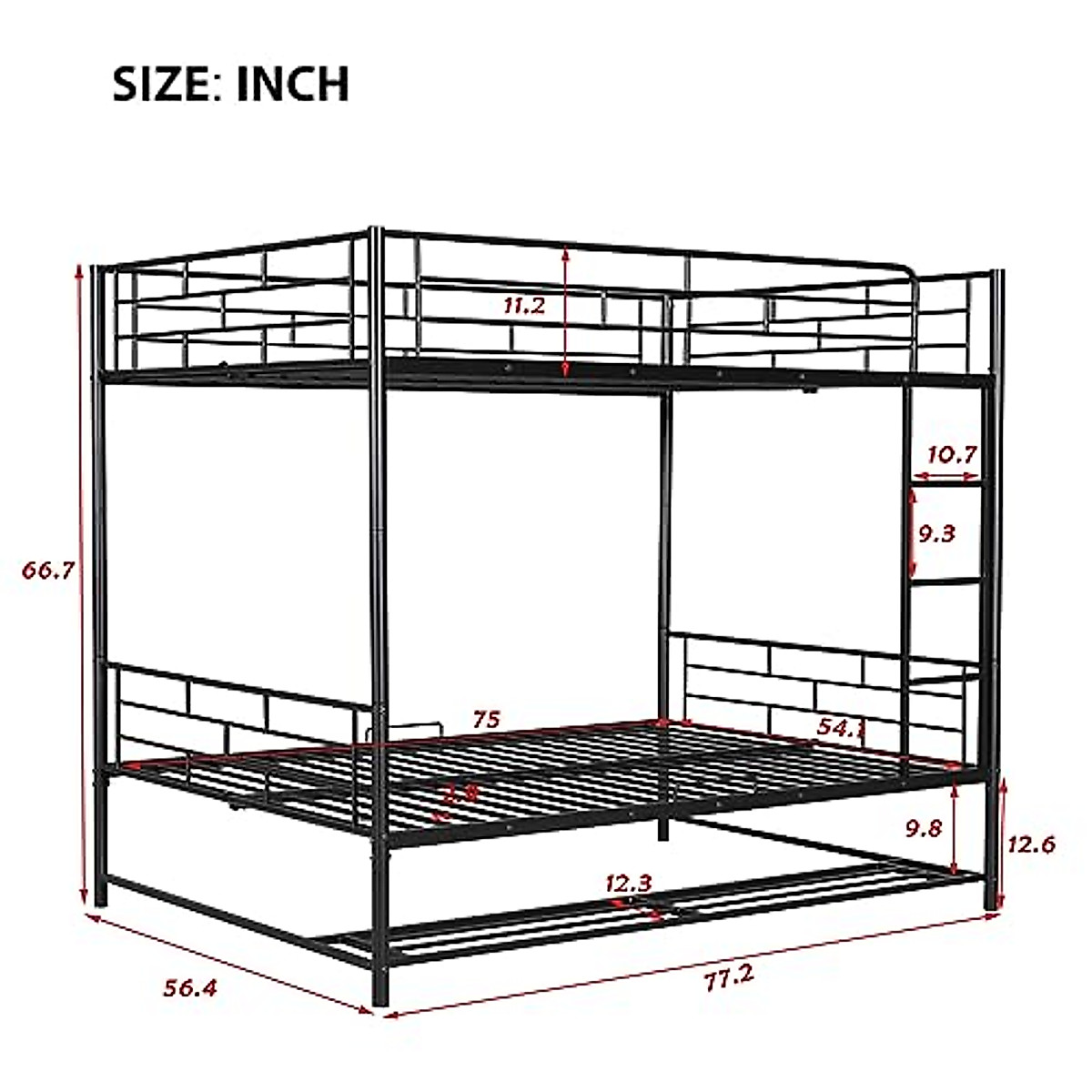 DNYN Full Over Full Bunk Bed with Under-Shelf & Ladder for Kids,Adult,Convertible Metal Bedframe,Perfect for Dorm,Bedroom,Guest Room,No Box Spring Needed, Black