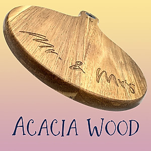 Mr & Mrs Wedding Gift Small Acacia Wood cheese board For charcuterie. Laser Engraved Present In a book like box for newlywed couples. Stainless Steel Utensils.(round)