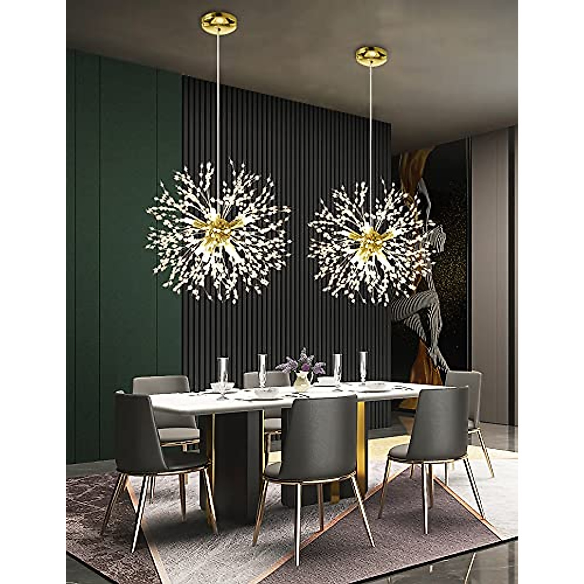 Mivenda Gold Crystal Chandeliers 9-Light Modern Firework Chandelier Dandelion Light Fixture,Bedroom Chandelier,Ceiling Hanging Lighting for Dining Room,Bedroom,Aisle