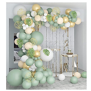 Sage Green, White, Gold and Gold confetti Ballon Garland Arch Kit 132 pcs