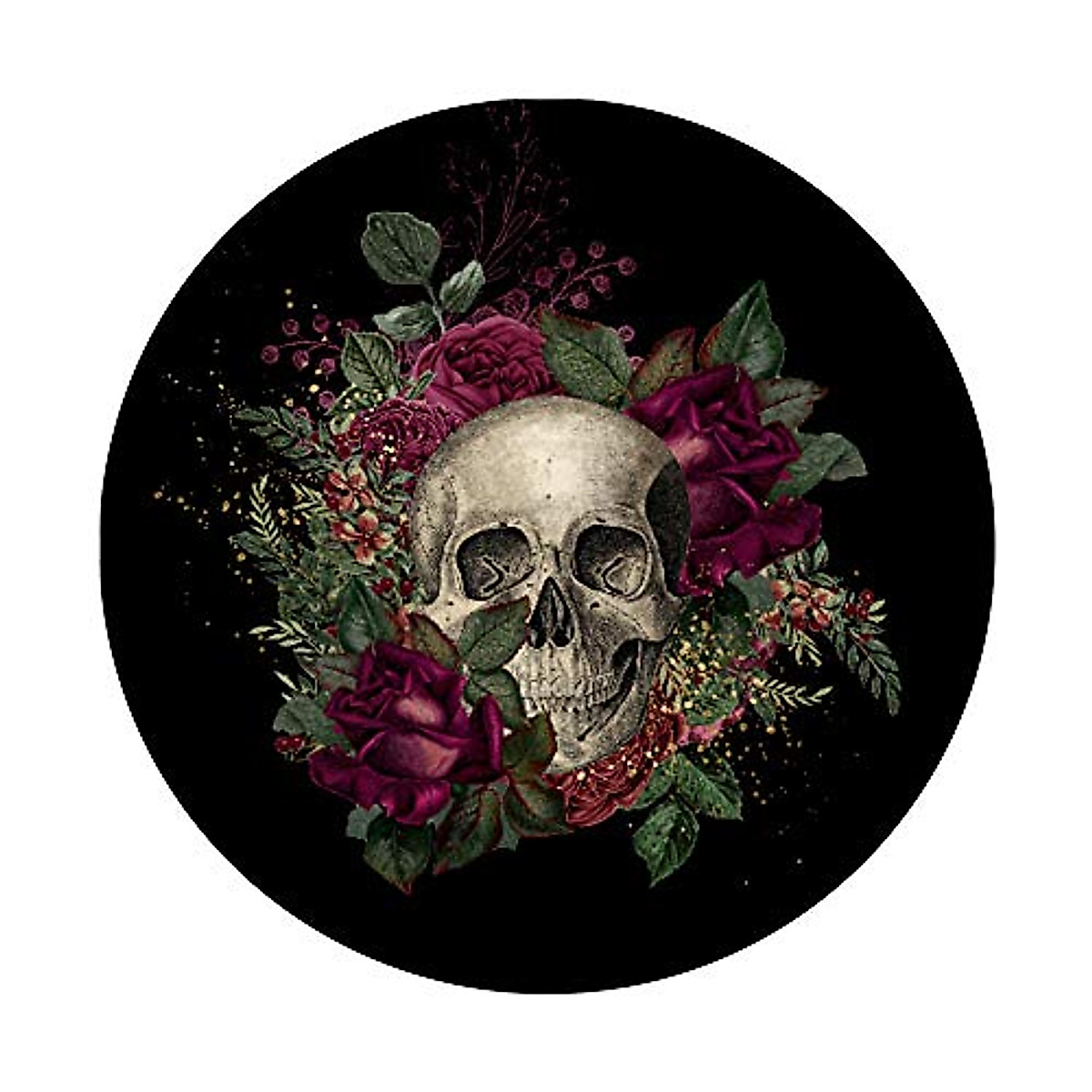 Bohemian Boho Flowers & Skull Art With Maroon Roses Gift PopSockets PopGrip: Swappable Grip for Phones & Tablets