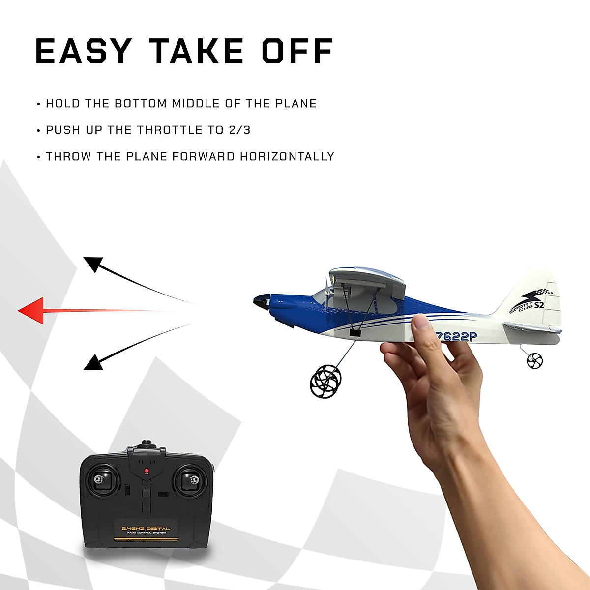 VOLANTEXRC Sport Cub S2 Remote Control Airplane with Gyro Stabilization System and Powerful Over Grade Motor System for Beginners, Blue