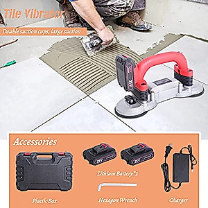 YJINGRUI Tile Vibrator 12,000VPM Tile Leveling Machine 21V 2000mA, Double Suction Cup Tile Tiling Machine 6 Gears Hand-held Tile Tiler Upgrade Lock Button (2 Battery)