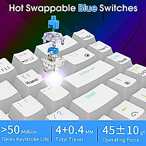 RK ROYAL KLUDGE RK68 (RK855) Wired 65% Mechanical Keyboard, RGB Backlit Ultra-Compact 60% Layout 68 Keys Gaming Keyboard, Hot Swappable Keyboard with Stand-Alone Arrow/Control Keys, Blue Switch, White