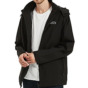 OTU Men's Lightweight Waterproof Hooded Rain Jacket Outdoor Raincoat Shell Jacket for Hiking Travel Black M