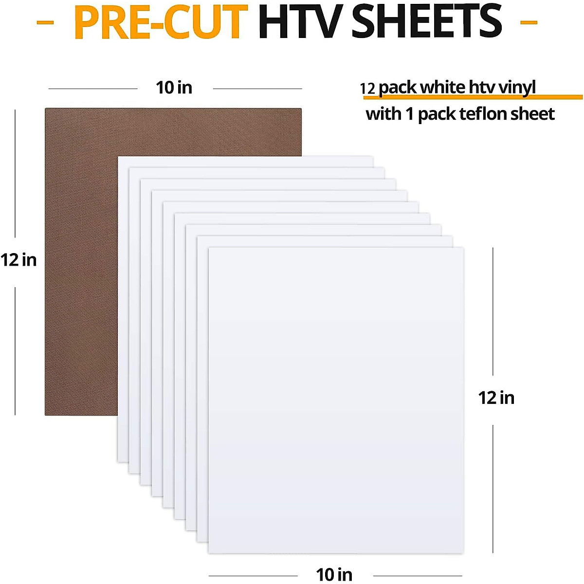 White HTV Heat Transfer Vinyl Bundle: 13 Pack 12" x 10" White Iron on Vinyl for T-Shirt, White Heat Transfer Vinyl for Cricut, Silhouette Cameo or Heat Press Machine
