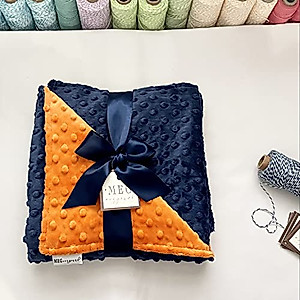 MEG ORIGINAL Minky Dot Baby Boy Blanket, Navy Blue & Orange