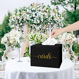 Mulbozy Black Card Box for Party, Gift Cards Box Holder with Gold Foil Design for Wedding Receptions, Bridal & Baby Showers, Graduations, Voting, Donate Money, Retirements, Anniversaries