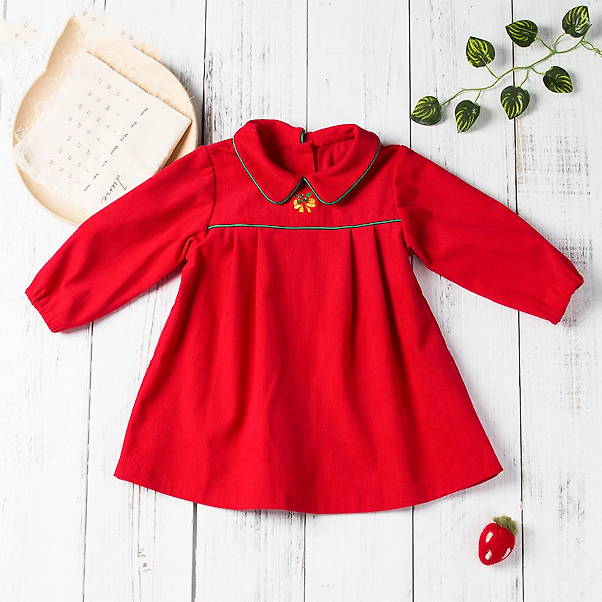 Toddler Baby Kids Cute Girls Christmas Soild Red Party Dress Little Girls Dress up Closet Trendy (Red, 6-12 Months)