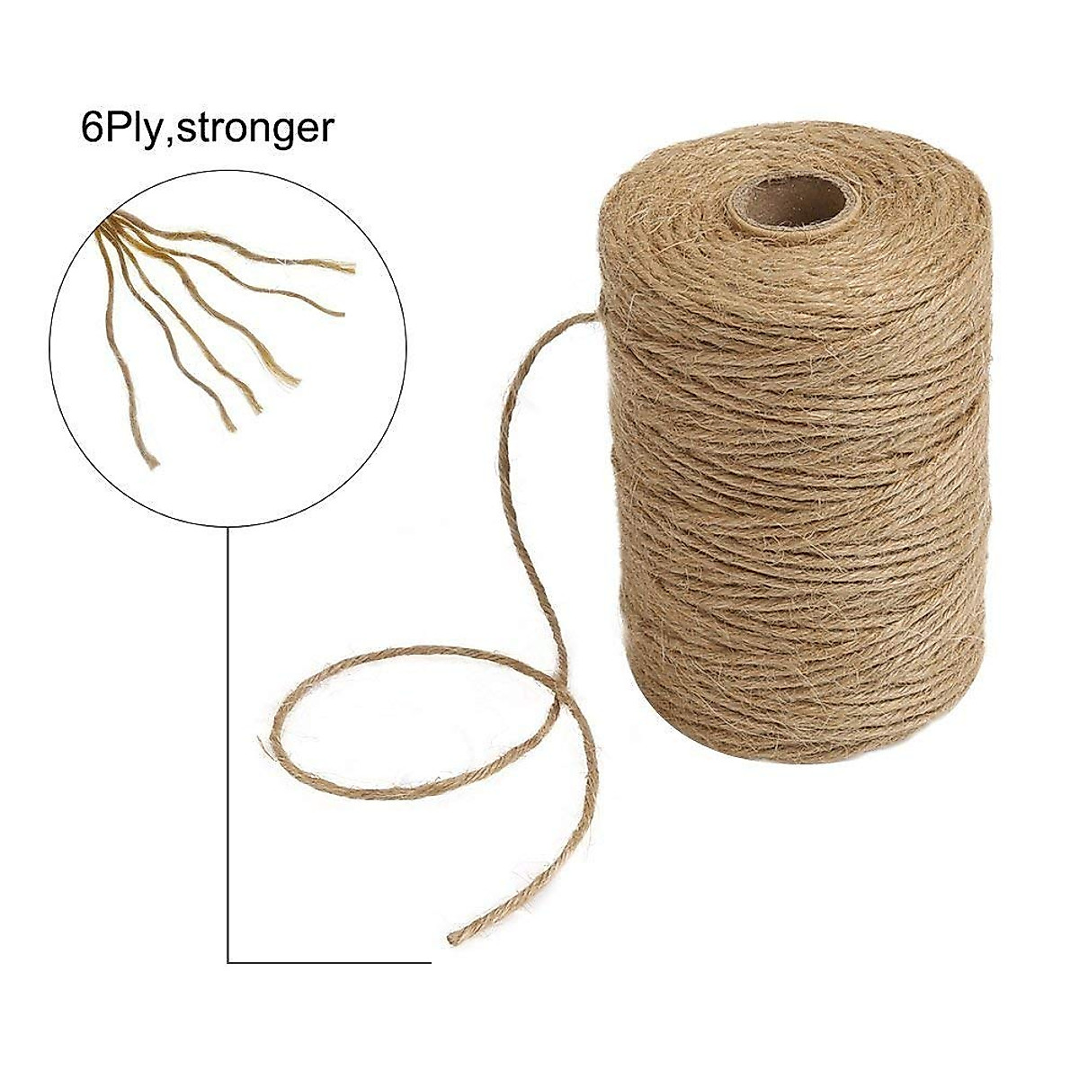 Tenn Well Jute Twine, 328Feet 2.32mm 6Ply Natural Garden Twine, Heavy Duty Twine String for Crafts, Gift Wrapping, Gardening, Packing, Christmas Decorations