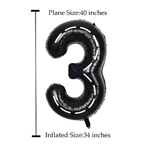 SULALABOO 40Inch Black Number 3 Balloon Large Helium Number Balloons 0-9 Giant Digital 3rd Foil Mylar Big Party Balloon for Boy Birthday Party Anniversary Graduation Decorations