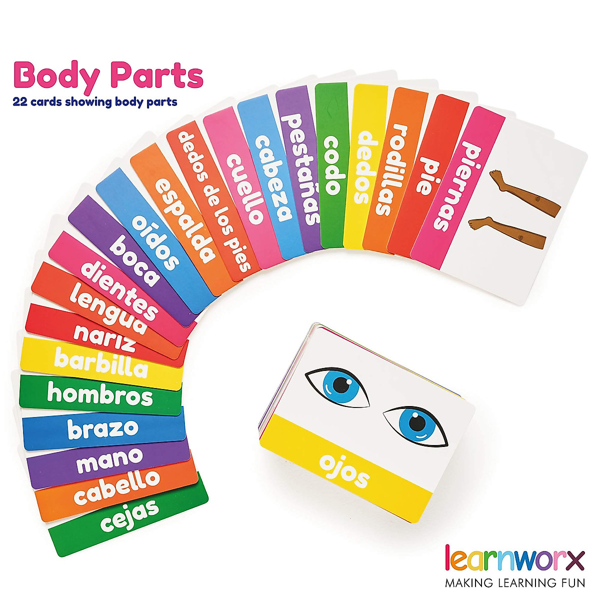 Spanish Flash Cards for Kids and Toddlers - 101 Cards - 202 Sides - Learn Shapes, Numbers, Colors, Body Parts, Counting, Letters & More - Great Value, Fun Learning and Educational Flashcards