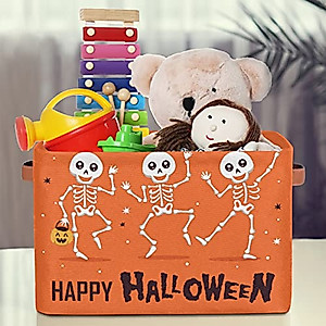Pardick Happy Halloween Large Collapsible Storage Bins ,Danc Skull Decorative Canvas Fabric Storage Boxes Organizer with Handles，Rectangular Baskets Bin for Home Shelves Closet Nursery Gifts