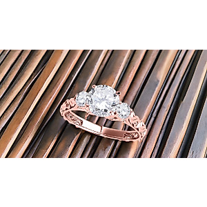 MauliJewels 0.50 Ct. Three-Stone Diamond Engagement Ring Women, 14K Solid Gold