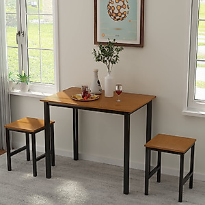 AWQM 3 Piece Dining Set, Small Dining Table and 2 Stools, Kitchen Breakfast Dining Table Set, Breakfast Table of 35.43 x 23.62 x 29.92 inches, Stools of 13.8 x 13.8 x 17.8 inches, Brown…