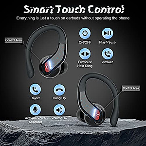 YIERSO Wireless Earbuds, IPX7 Waterproof Bluetooth Headphone & Superior Bass, in-Ear Headphones with Microphone 42H LED Display Charging Case, Noise Reduction Bluetooth 5. 2 for Workout Running Gym