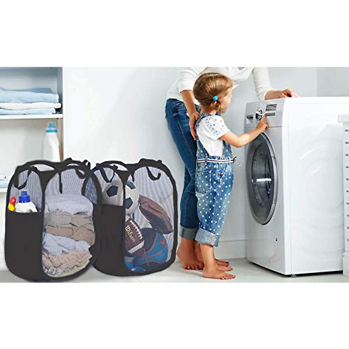DYT Mesh Pop up Laundry Hamper, Collapsible Clothes Hampers, Easy to Carry with Portable Handles