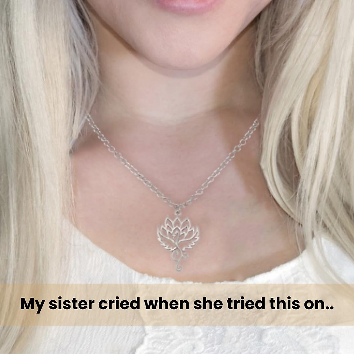 QUINNLYN & CO. Phoenix Om Lotus Flower Pendant Necklace, Handmade Gifts for Women with Inspirational Quote on Greeting Card, Stainless Steel