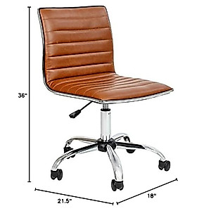 Flash Furniture Alan Office Task Chair - Brown Vinyl - Chrome Frame - Armless - Ribbed Back and Seat - Low Back Design