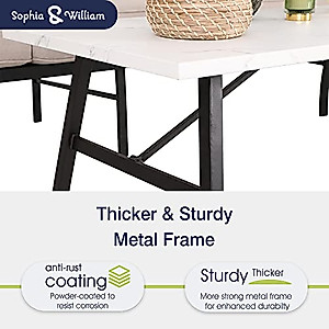 Sophia & William Patio Conversation Sets 4 Pcs Outdoor Metal Furniture Sets 5 Seats with 1 x 3-Seat Sofa, 2 x Cushioned Sofa Chairs, 1x Marbling Metal Coffee Table Patio Lawn Backyard Poolside Beige