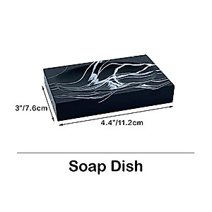 5 Piece Complete Bathroom Accessories Set - Electric Toothbrush Holder, 16.9 oz Dispenser for Liquid Soap or Lotion, Soap Dish, 2 Tumblers, Made of Marble Pattern Resin (Classic Black)