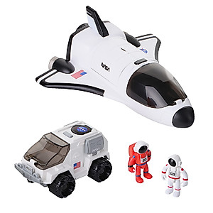 Dazmers Space Shuttle Toy - Kids Spaceship with 2 Astronaut Figures, Mechanical Arm and Rover - Rocket Ship Lights Up with Blast Off Sound Effects - Fun Space Toys for Children, Boys and Girls