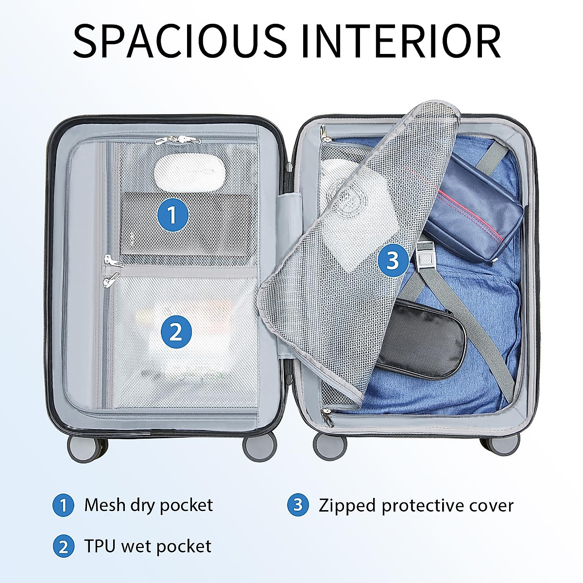 KROSER Hardside Expandable Carry On Luggage with Spinner Wheels & Built-in TSA Lock, Durable Suitcase Rolling Luggage with USB Port, Carry-On 20-Inch, White