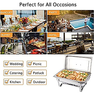 4 Packs Chafing Dish Buffet Set: 9 QT Stainless Steel Buffet Servers - 9 Quart Food Warmer with Fuel Holder & Water Pan - Complete Chafer Set for Parties Wedding Banquet Catering Event