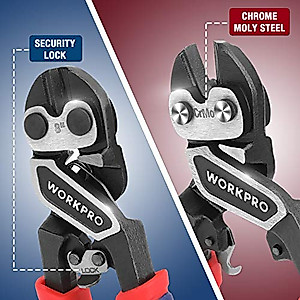 WORKPRO 8" Mini Bolt Cutter, Three-color Bi-Material Ergonomic Handle with Security Lock & More Efficient Leverage, Chrome Molybdenum Steel Blade