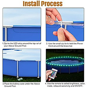 Ehaijia Remote Control LED Lights for Above Ground Pools, 15Ft Submersible Rim Lights, C Battery Box, 16 Color Changing at Night, Waterproof