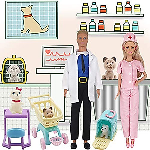 ZTWEDEN 85Pcs Doll Clothes and Accessories for 12 Inch Boy Dolls and Girl Dolls Pet Care Set Includes 25 Wear Clothes Shirt Jeans Suit Shoes Pet Doctor Playset Trolley Backpack for 12'' Boy Girl Doll