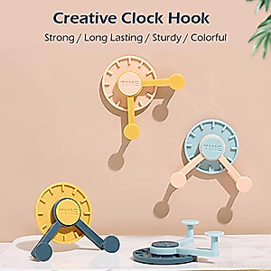 TRENZADO Creative 360° Clock Hooks, Adhesive Hanger Hooks, Colorful Cute Wall and Door Hangers for Hanging Coats Towels Keys, Waterproof Sticky Hooks, 4 PCS Contrast Color