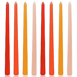 12 Inch Long Taper Candles for Home Decoration, 8 Pack Color-Gradient Candlesticks for Dinner Party Holiday Fall Halloween and Harvest - Orange Series