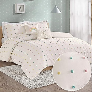 Urban Habitat Kids Callie Cotton Jacquard Weave Colorful Pom Pom Kids Comforter sets, Down Alternative Shabby Chic All Season Girls Bedding, Bedroom Decor, Full/Queen, Multi 5 Piece