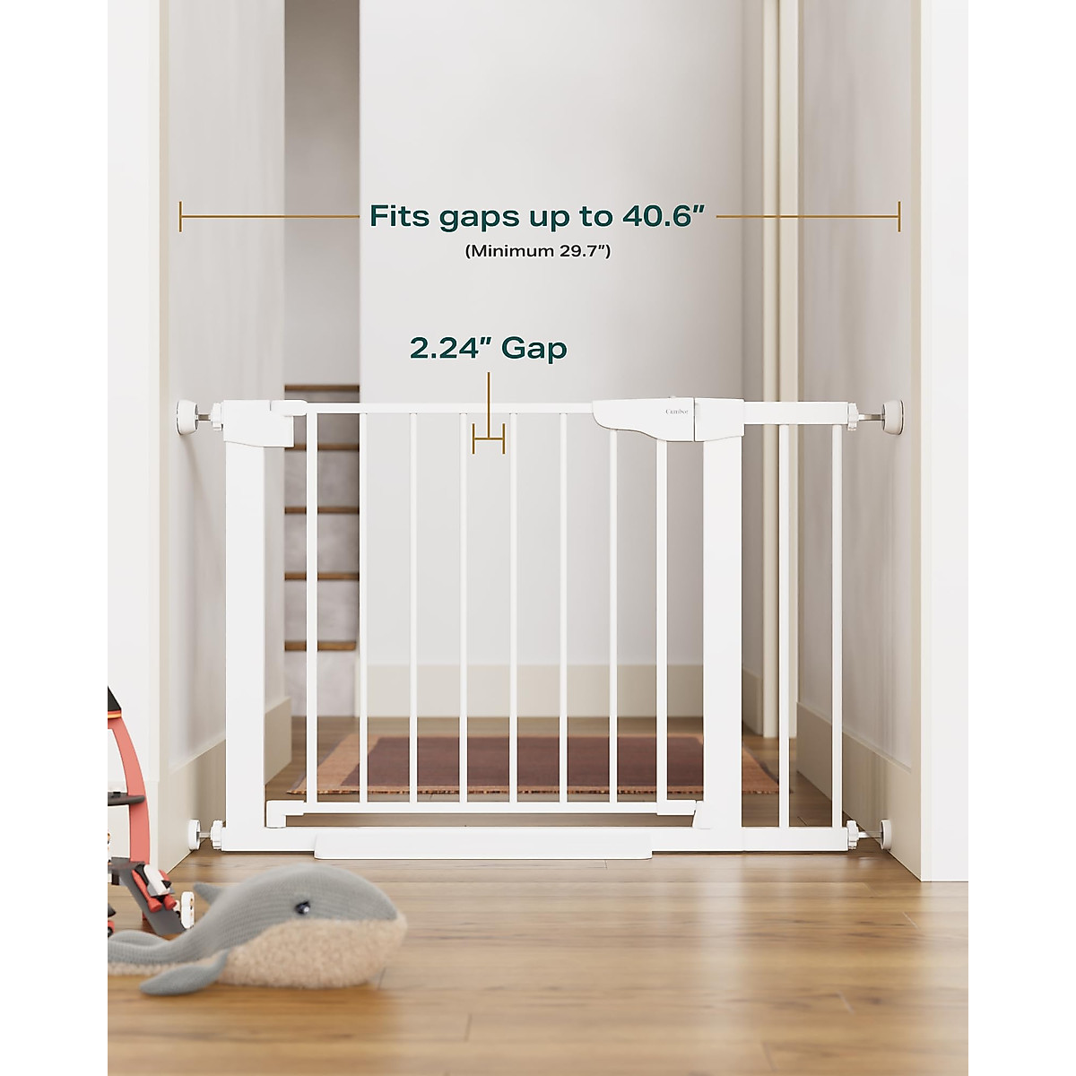 Cumbor 29.7"-40.6" Baby Gate for Stairs, Dog Gate for Doorways, Pressure Mounted Self Closing Pet Gates for Dogs Indoor, Durable Safety Child Gate with Easy Walk Thru Door, Mom's Choice Awards Winner