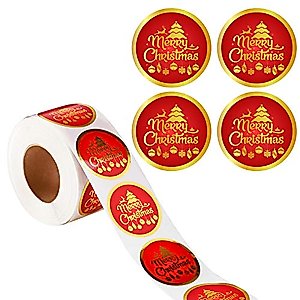 Ruisita 500 Pieces Gold Foil Merry Christmas Stickers Seals Labels Round Golden Christmas Holidays Seal Stickers or Christmas Favor Gift Cards Envelopes Seals