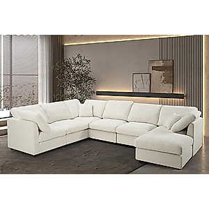 Oversized Modular Cushions Sectional Sofa Couch with Movable Ottoman ,L-Shaped Corner Low Back Deep Seat Spacious Sectional & Couch Convertible Sleeper Sofabed for House Apartment Living Room Sets