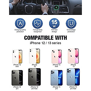Magnetic Wireless Charger with QC3.O car Adapter WAITIEE Car Charger Mount for iPhone 14/13/12 Series with Air Vent Phone Holder 360° Adjustable Fast Car Charging