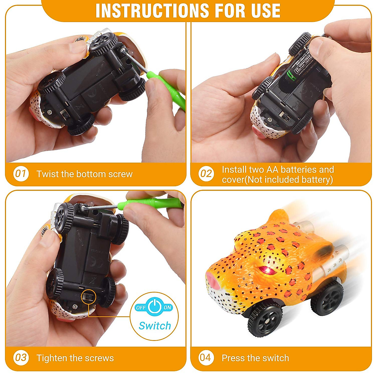 Save Unicorn Tracks Cars Replacement only, Toy Cars for Most Tracks Glow in The Dark, Car Track Accessories with 3 Flashing LED Lights, Compatible with Car Tracks for Kids Girls and Boys(4pack)