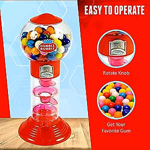 Playo 10.5" Gumball Machine for Kids, Spiral Style Candy Dispenser for Gifts, Parties or Events - Bubblegum Machine w/Gumb Balls Included (Red)