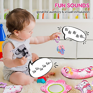 BATTOP Baby Activity Gym Play Mat,Tummy Time Mat Baby Gym with Sensory Rattle Toys&Tummy Time Pillow,for Sensory Motor Skill Development,Newborn Shower Gift