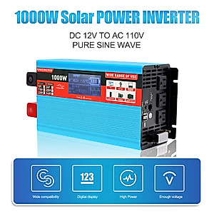 POWLAND 3000W Solar Inverter 24V DC to 110V/120V AC, Pure Sine Wave All-in ONE Built-in MPPT Charge Controller Work with Lead Acid Lithium Gel Battery for Off-Grid System