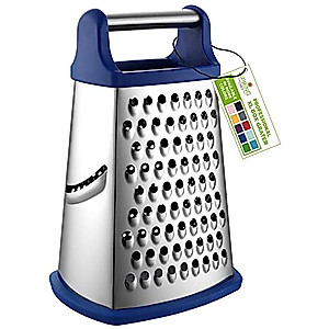 Professional Cheese Grater - Stainless Steel, XL Size, 4 Sides - Perfect Box Grater for Parmesan Cheese, Vegetables, Ginger - Dishwasher Safe - Sapphire