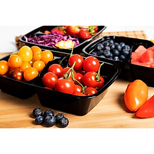 Meal Prep Container Reusable 2 Compartment With Lids 28oz (25 Sets)- Food Prep Containers, Food Storage Bento Box | Stackable | Microwave | Dishwasher | Freezer Safe.