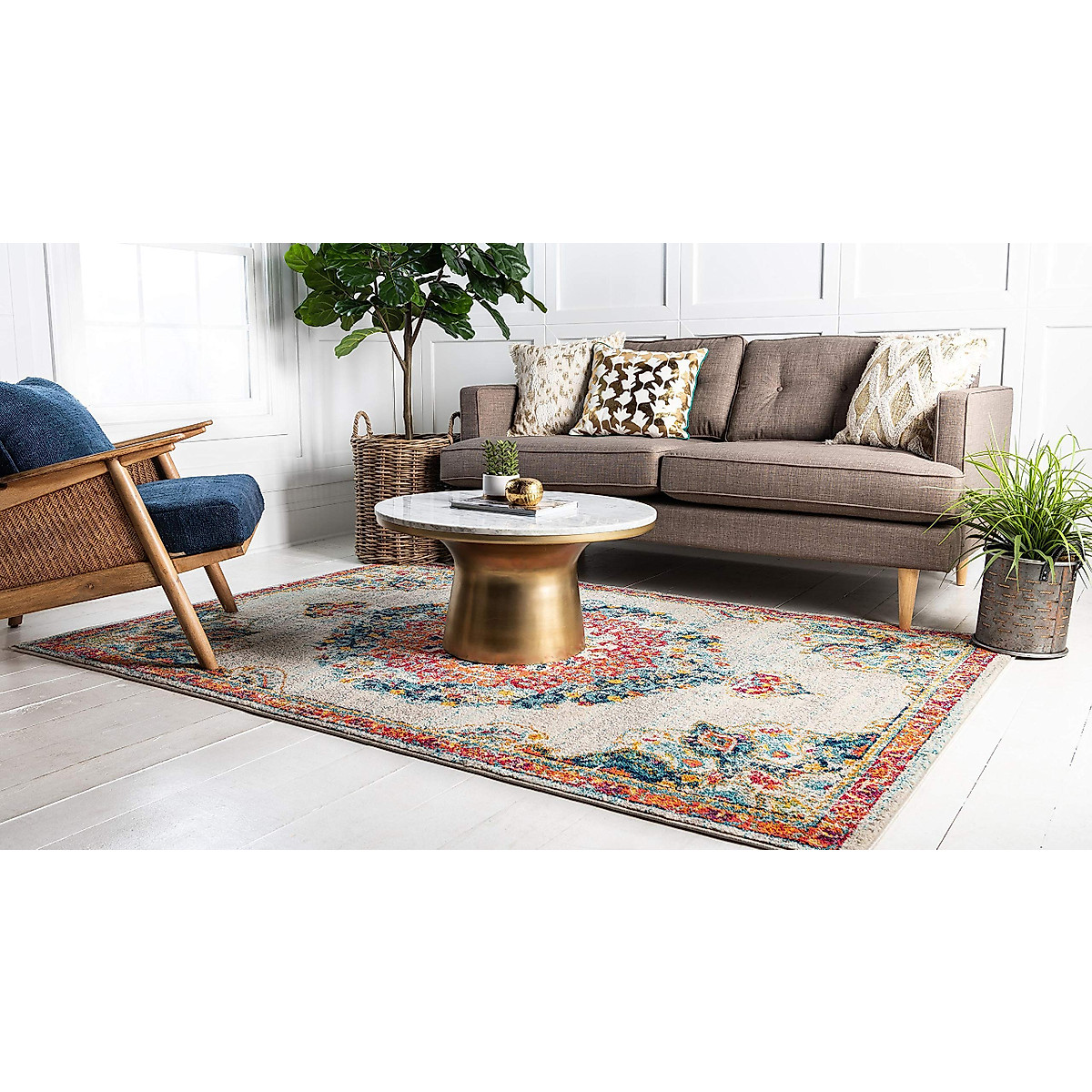 Unique Loom Penrose Collection Area Rug - Alexis (5' 1" x 8' Rectangle, Ivory/ Blue)