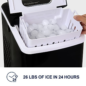 Koolatron Compact Countertop Ice Maker Machine with Digital Controls and LED Indicators, Ice Cubes Ready in 6-8 Minutes, Makes 26 lbs of Ice per Day Best for Parties, Home, Office, Bar (Black)