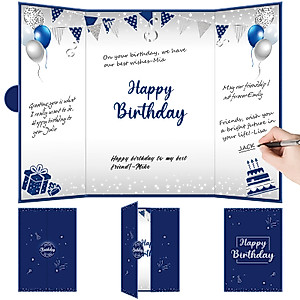 Blue Silver Large Birthday Guest Book Card Decorations for Men Boys, Navy Blue Happy Birthday Signature Book Jumbo Card Party Supplies, Big Birthday Guest Sign in Book, Card Happy Birthday Gift Sign